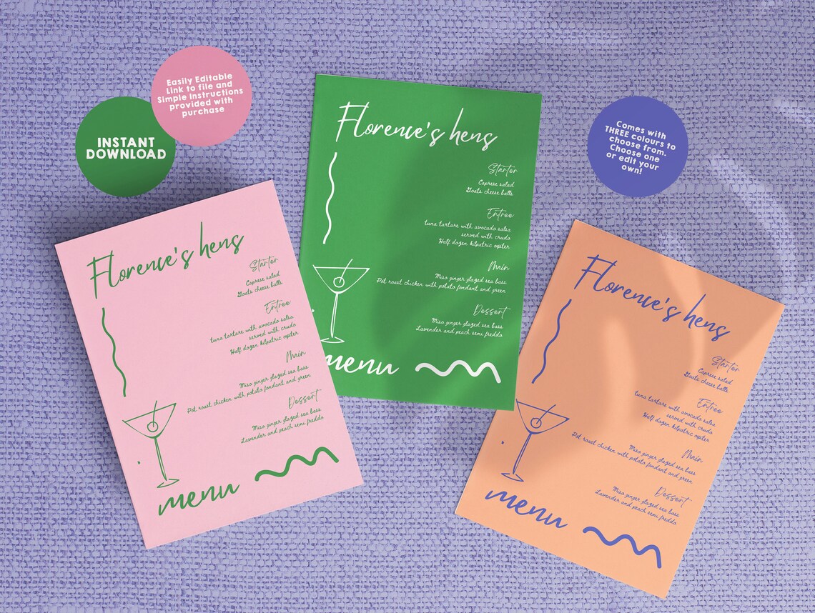 FLORRY Fully Editable Menu Instant Download fun Event Menu Colourful ...