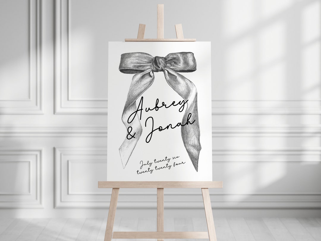 BEAU Custom Bow Wedding Welcome Sign | Hand-drawn Design (digital ...