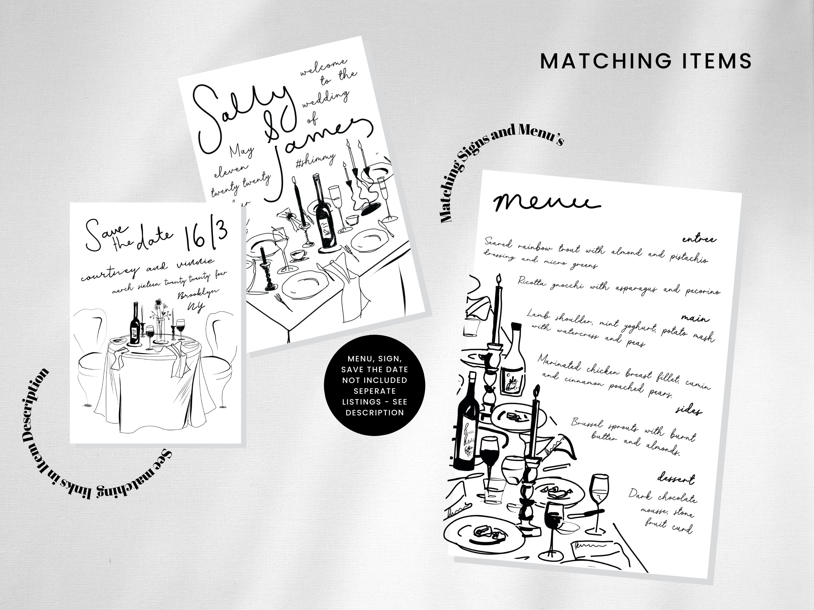 UNTITLED Full Set Hand Drawn Table Illustration Dinner Invitation ...