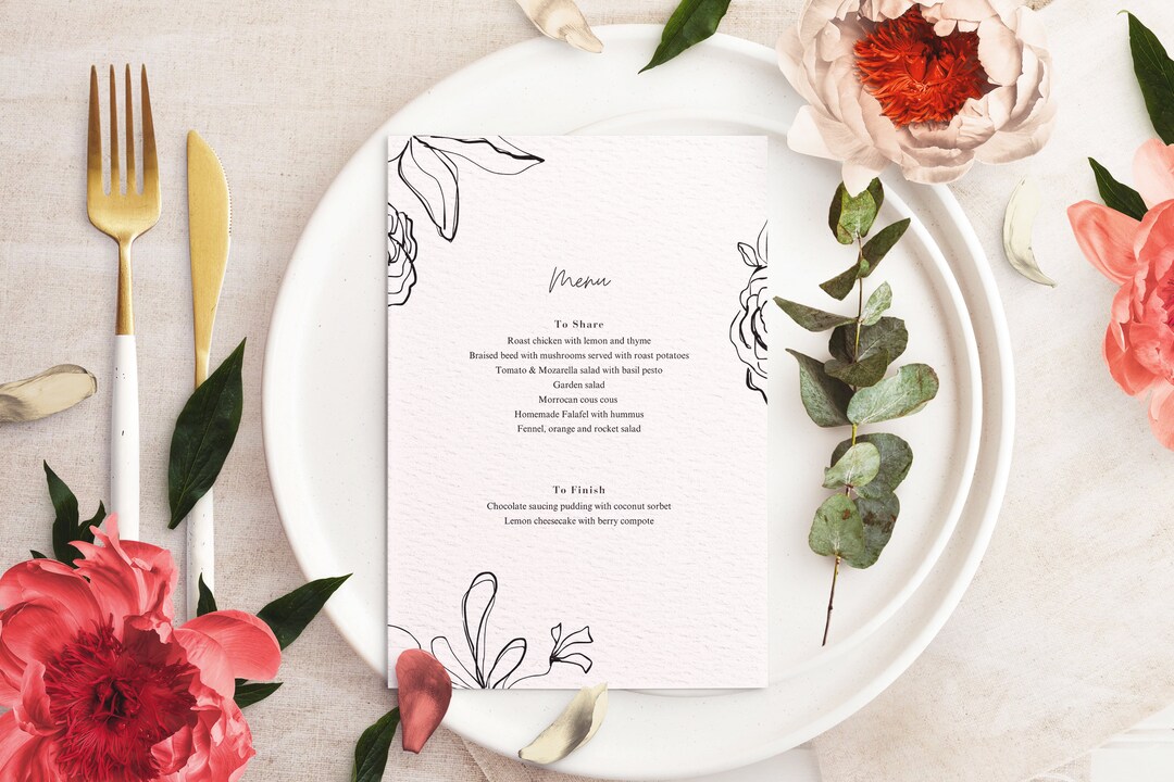AMARE Menu Instant Download | Floral Wedding Menu | Watercolour Wedding ...