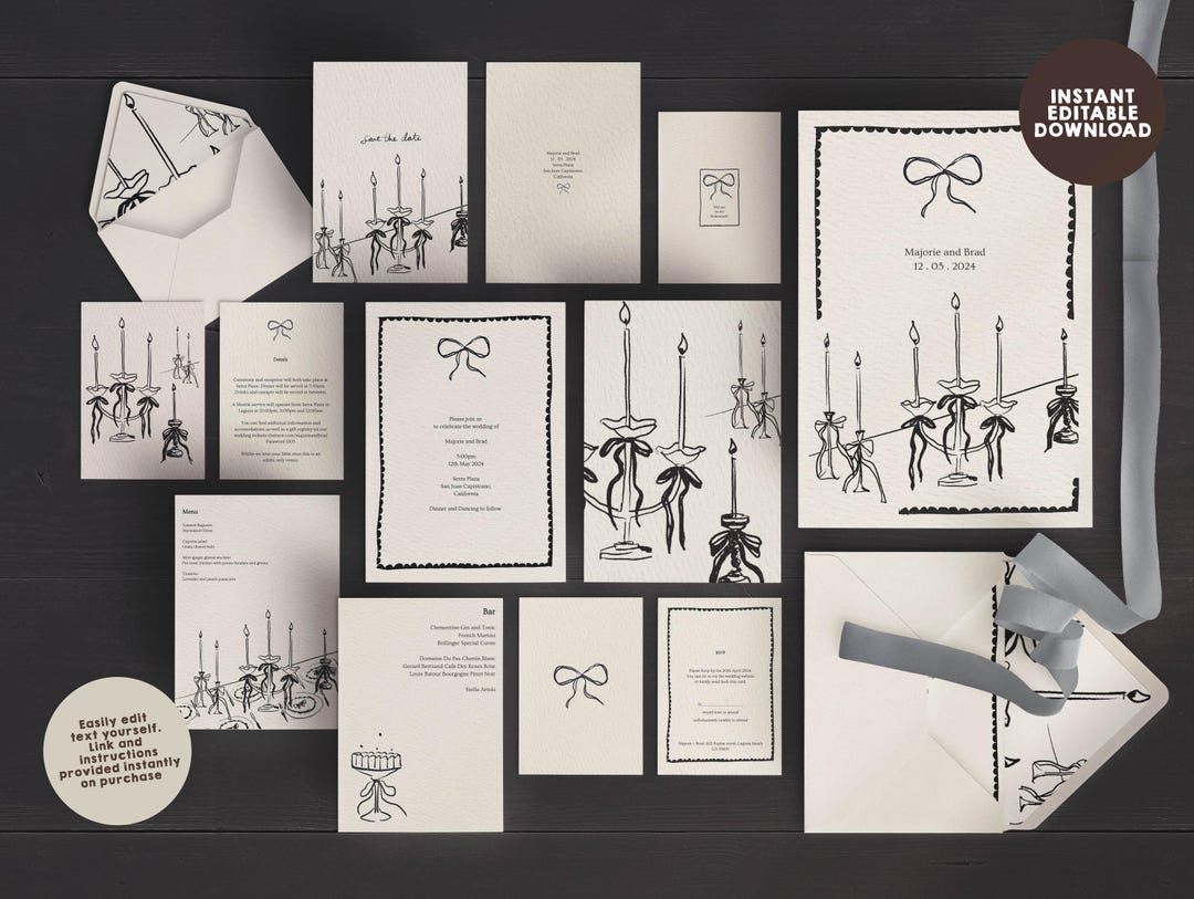 COMPLETE BOWIE SET | Instant Download Bow Theme Wedding Suite | Unique ...