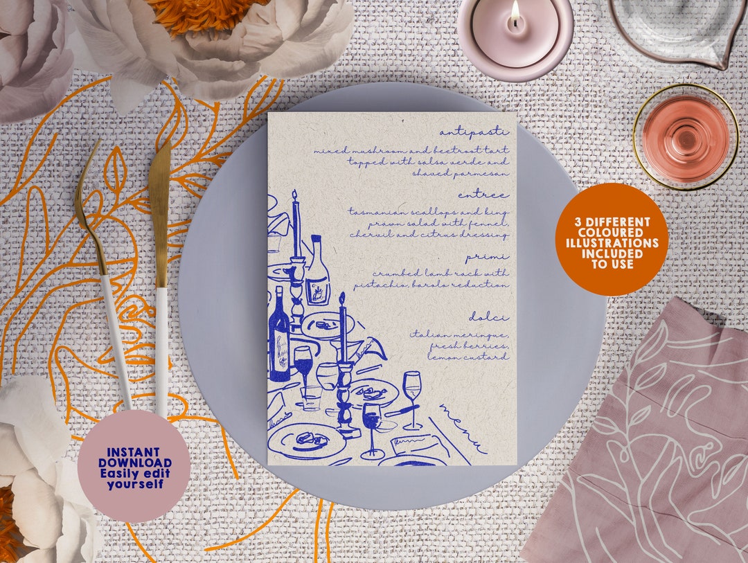 SOIREE MENU Instant Download Editable Menu Hand Drawn Menu Template ...