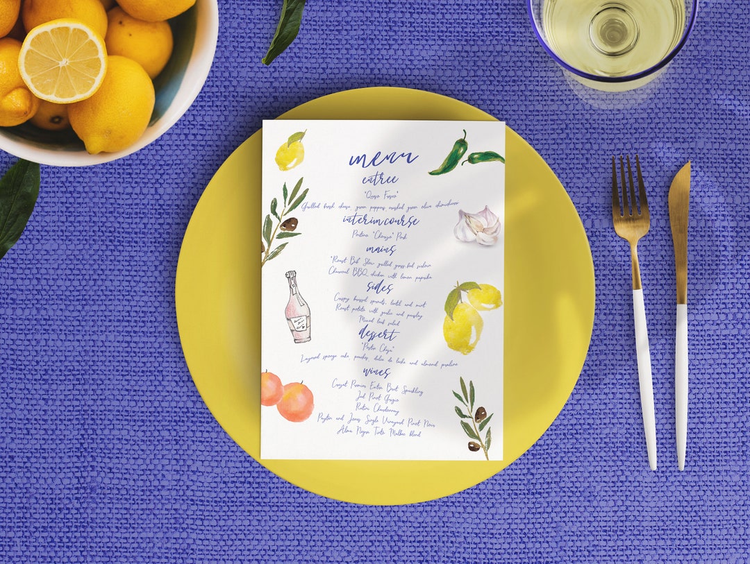 ALAMAE Mediterranean Wedding Menu | Illustrated Watercolor (digital ...