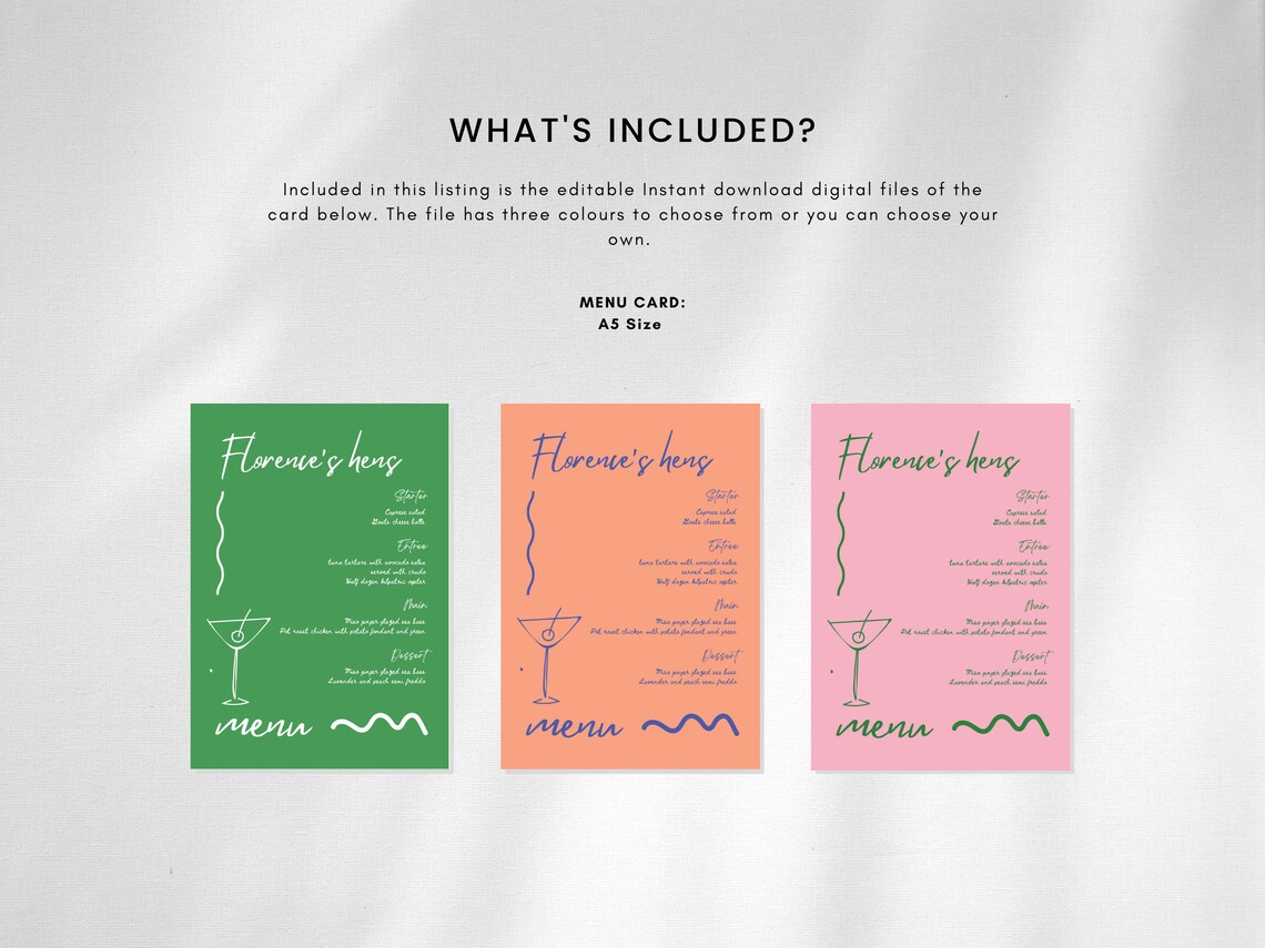 FLORRY Fully Editable Menu Instant Download fun Event Menu Colourful ...