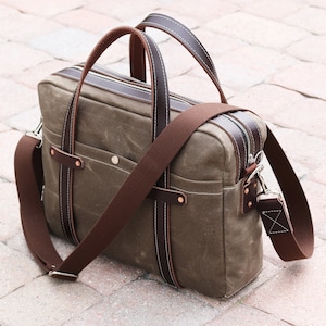 Waxed Canvas Briefcase Bag - Handmade by Alex M Lynch - 010279 - Etsy