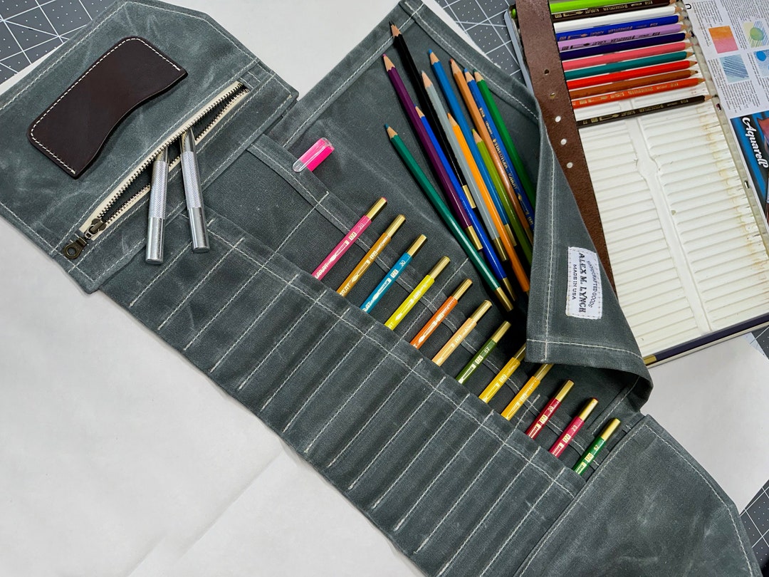 Waxed Canvas Pencil Roll Case - Artist Roll - Painter Organizer - 24 ...