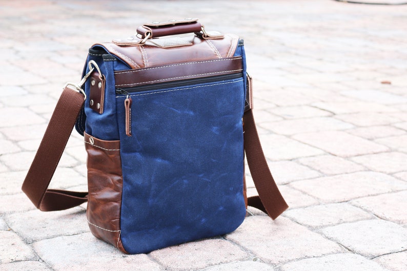Vertical Laptop Messenger Bag Leather and Waxed Canvas | Etsy