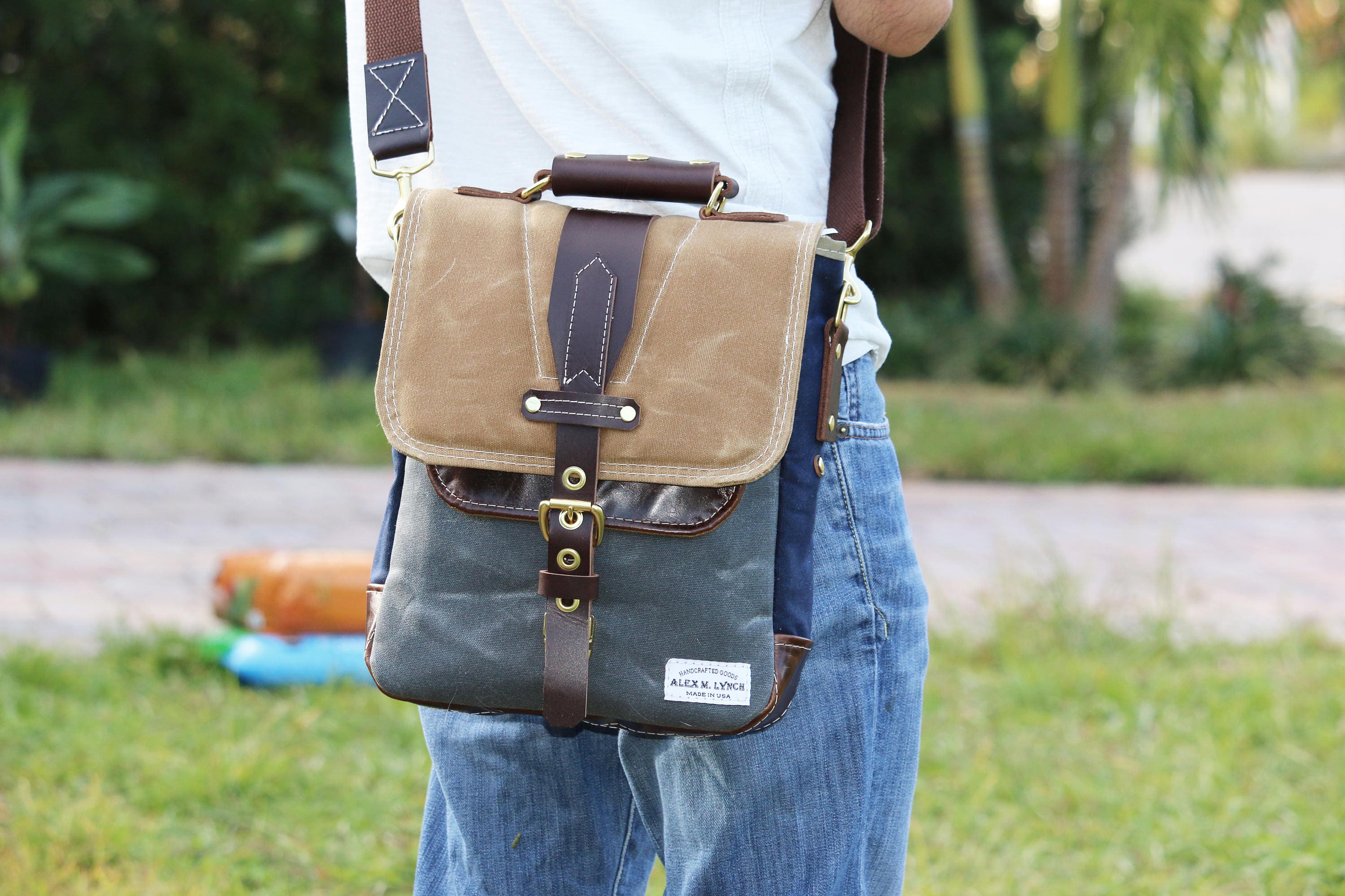 Waxed Canvas Vertical Messenger Bag Convertible Bag | Etsy