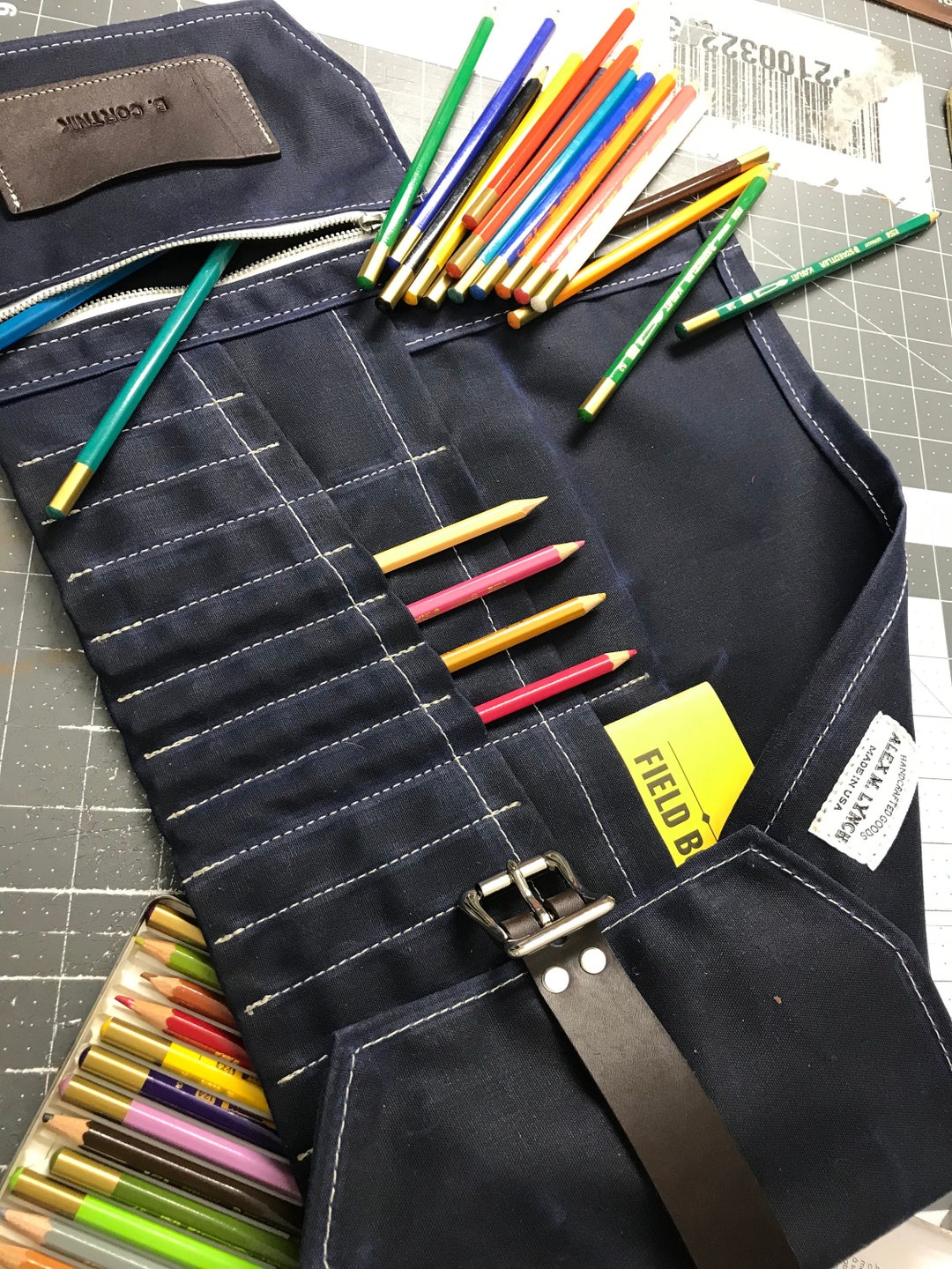 Waxed Canvas Pencil Roll Case - Artist Roll - Painter Organizer - 24 ...