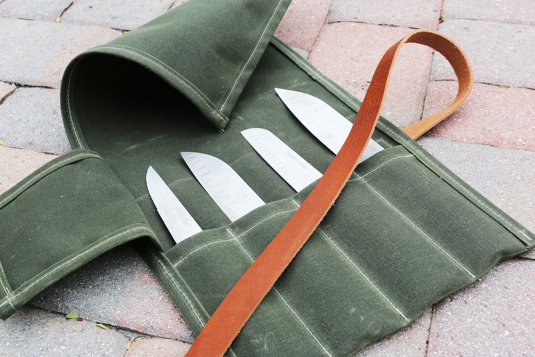 Waxed Canvas Small Knife Roll - Gift for Chef Organizer for Tools ...