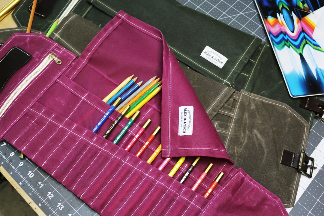Waxed Canvas Pencil Roll Case - Artist Roll - Painter Organizer - 24 ...