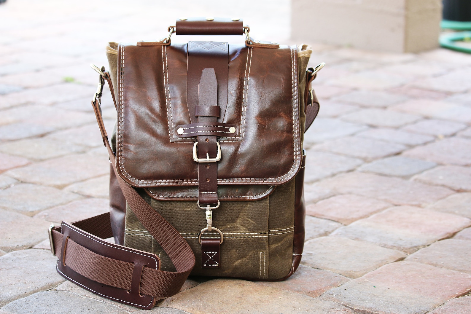 Vertical Laptop Messenger Bag Leather and Waxed Canvas - Etsy