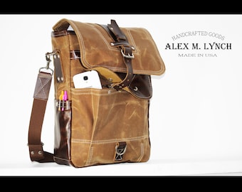 Vertical Laptop Messenger Bag Leather and Waxed Canvas - Etsy