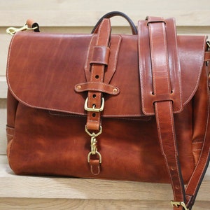 16" Horween Dublin Leather Messenger Bag - English Tan - Adjustable ...