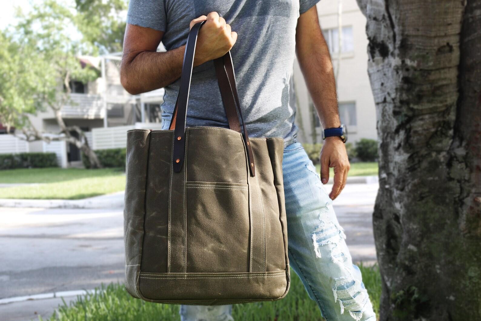 Large Tote - Heavy Weight Water Resistant and Genuine Leather Accents ...