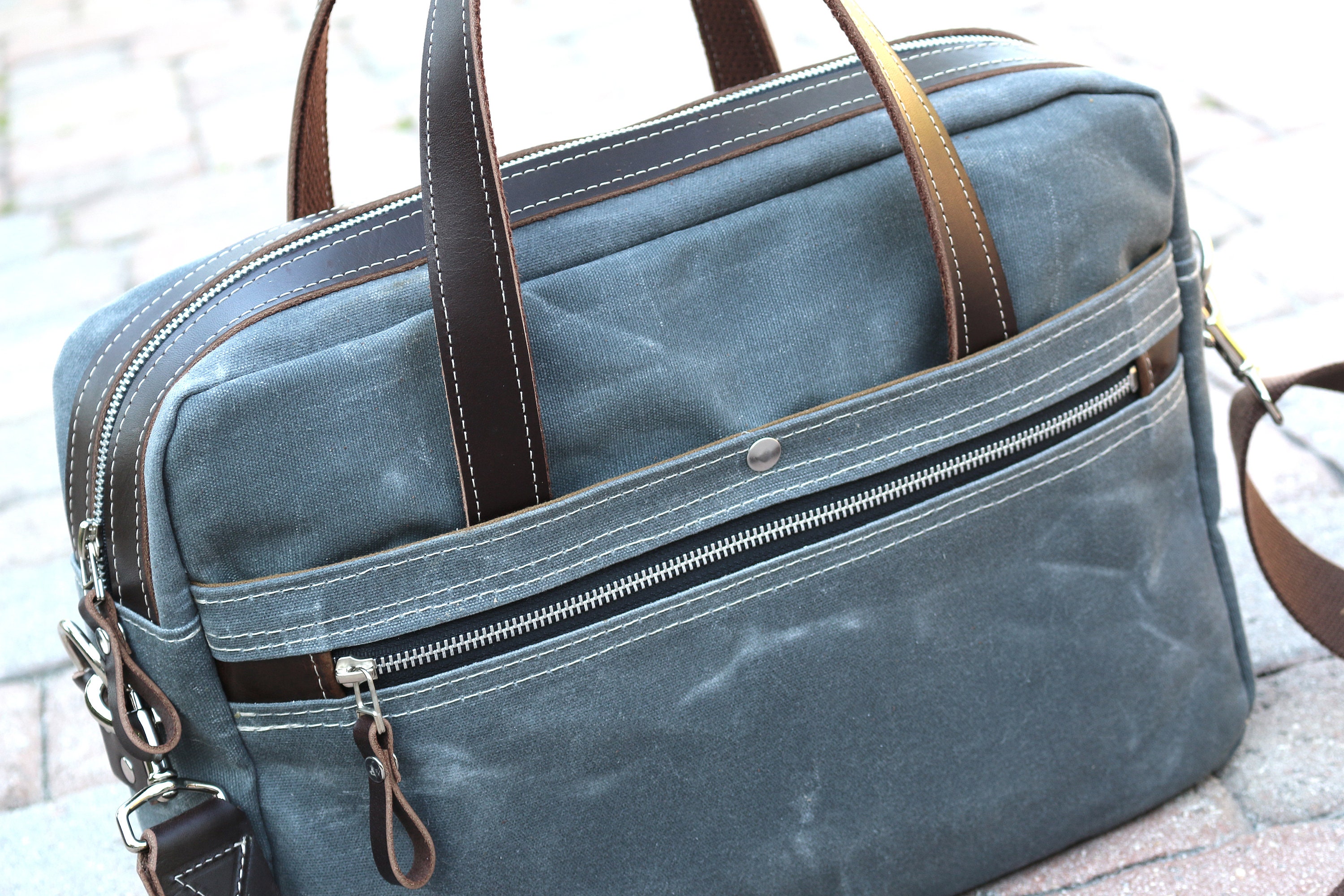 Waxed Canvas Briefcase Bag Handmade by Alex M Lynch 010290 - Etsy