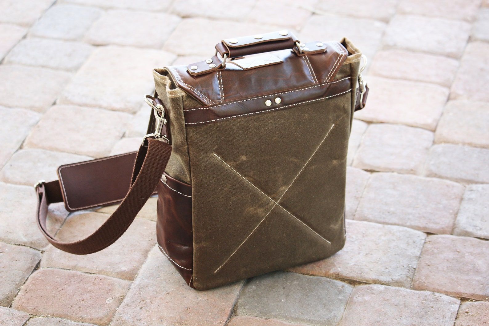 Vertical Laptop Messenger Bag Leather and Waxed Canvas - Etsy