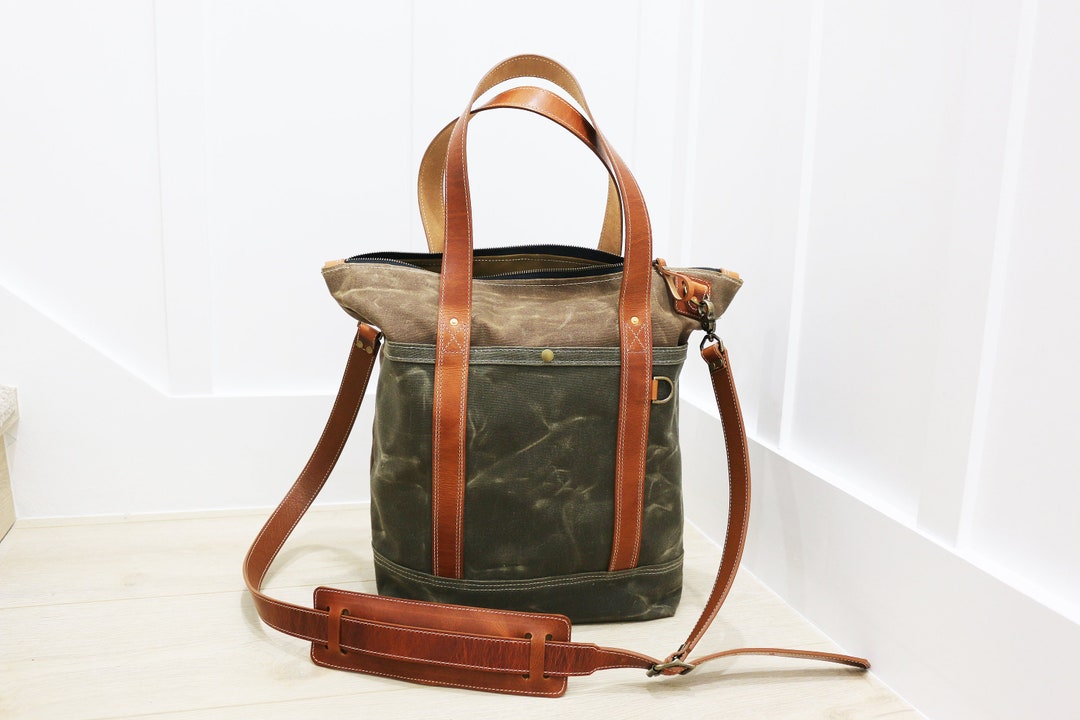 EXTRA LARGE Zippered Tote Bag - Heavy Waxed Canvas Everyday Tote ...
