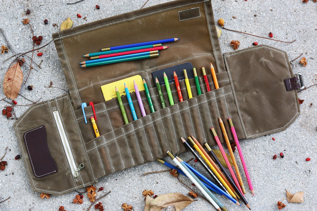 Waxed Canvas Pencil Roll Case - Artist Roll - Painter Organizer - 24 ...