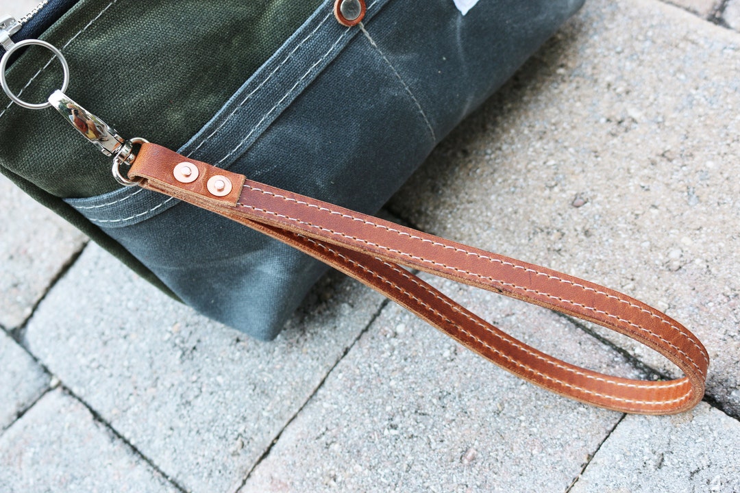 HORWEEN DUBLIN English Tan Leather Wristlet Keychain - Handmade ...