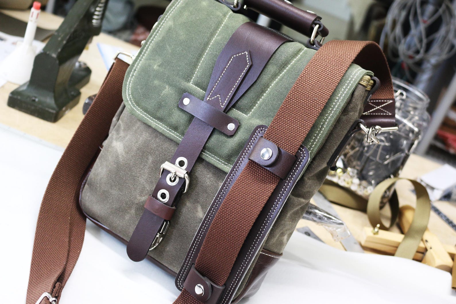 Waxed Canvas Vertical Messenger Bag - Handmade 010031 - Etsy