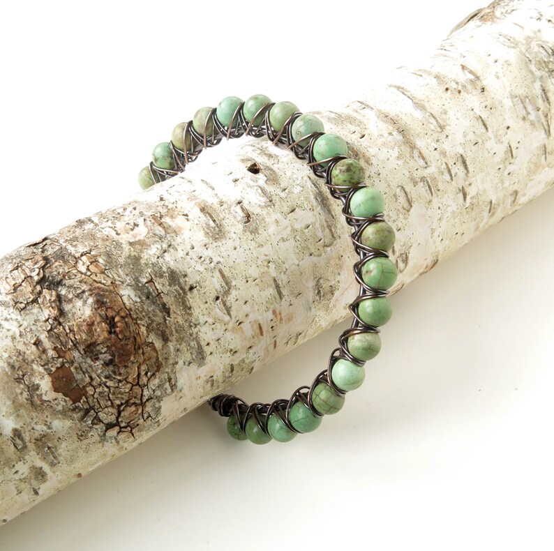 Green Turquoise Bracelet Copper Wire Wrapped Stone Bead - Etsy