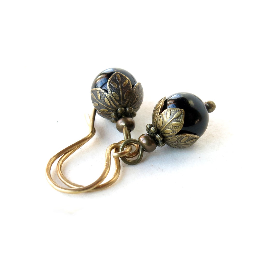 Black Dangle Earrings / Black Onyx Earrings / Gemstone Bead Earrings ...