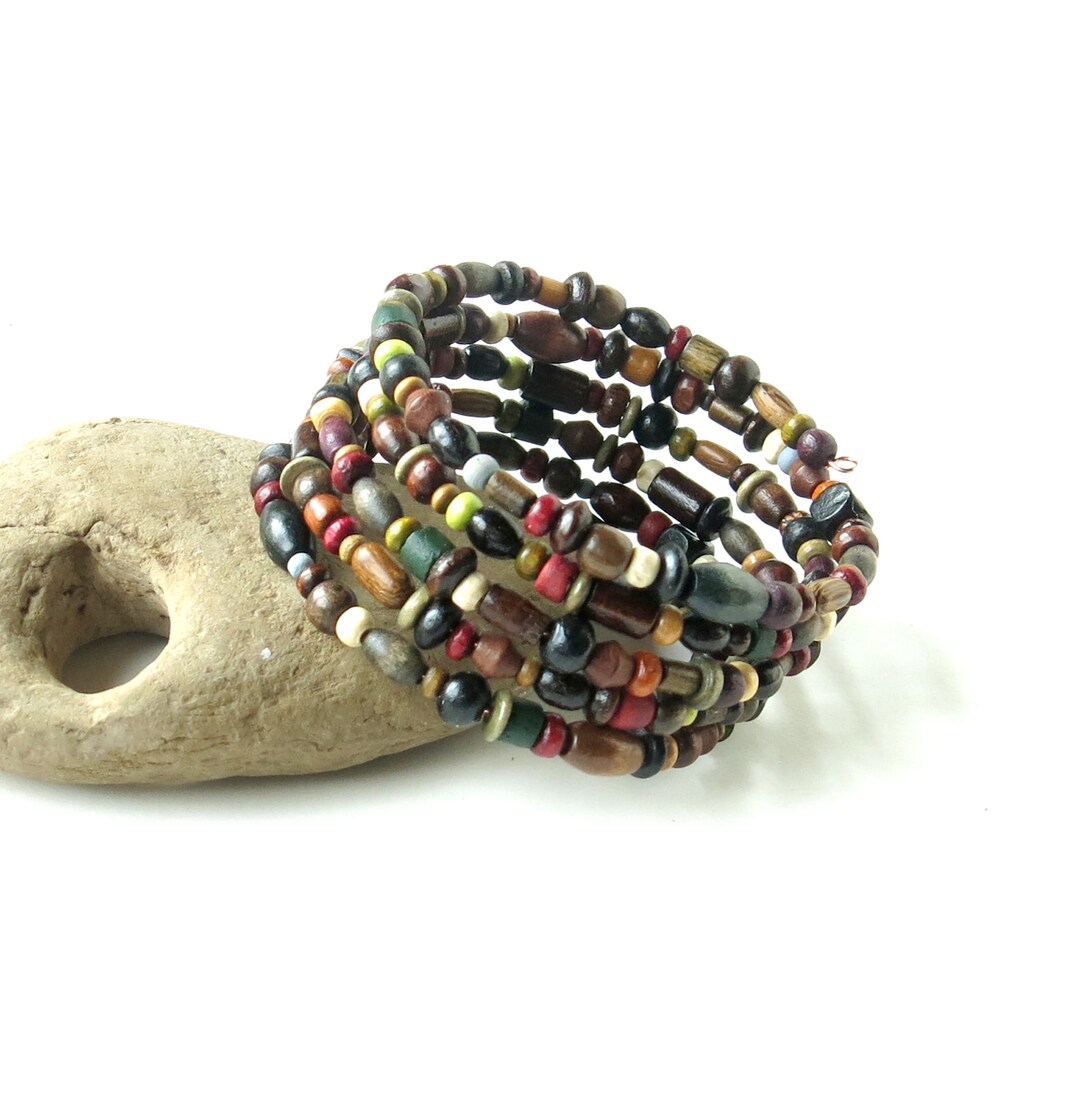 Wood Stack Bracelet / Wooden Bead Bracelet / Wrap Around Bracelet ...