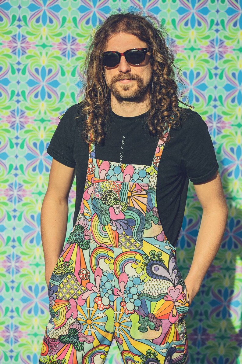 Rainbow Joy Organic Dungarees. Psychedelic Hippie Festival. - Etsy
