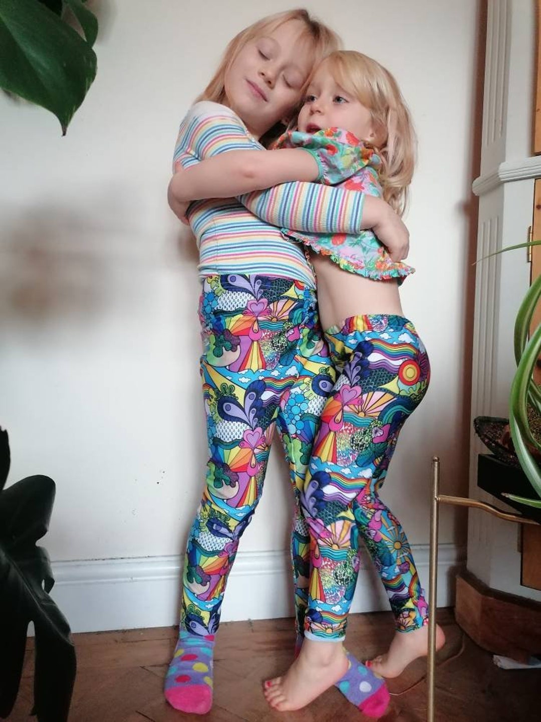 Kids Leggings Joy Rainbow Eco Lycra Festival Boho Hippie Childrens