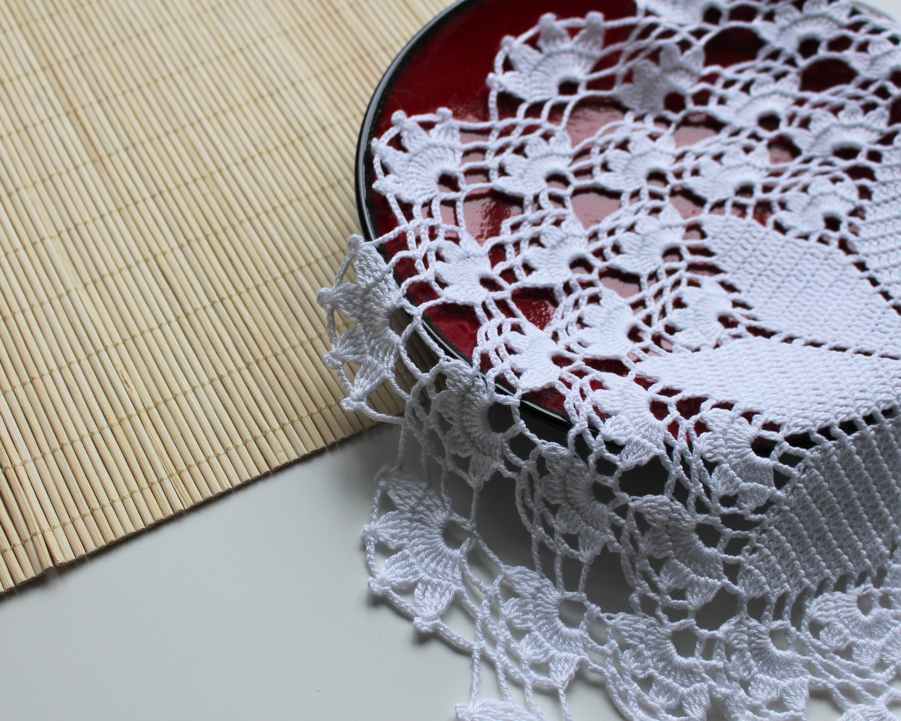 White Round Cotton Lace Doily, Crochet Table Placemat, Centerpiece ...