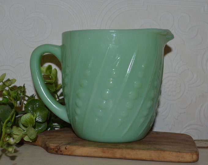 Jadeite Bead & Bar Milk Pitcher Fire King Vintage Green Pitcher Mint ...