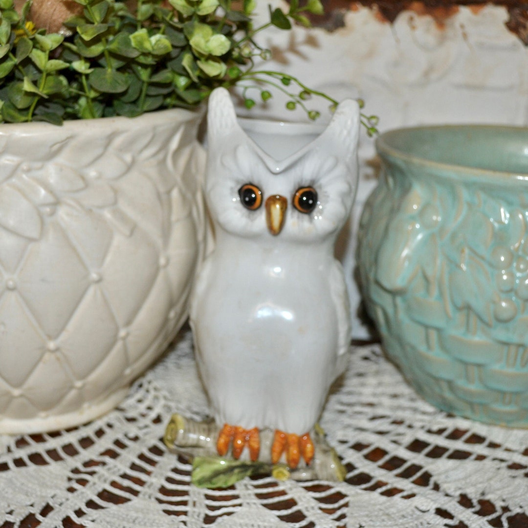 Vintage Owl Pitcher White Ceramic Owl Vase - Etsy