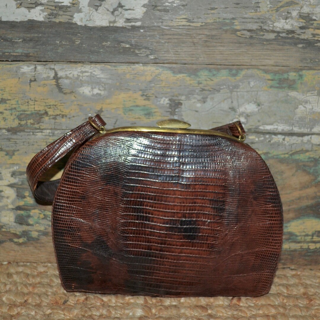 Bellestone Reptile Lizard Handbag Brown Leather Kelly Purse - Etsy