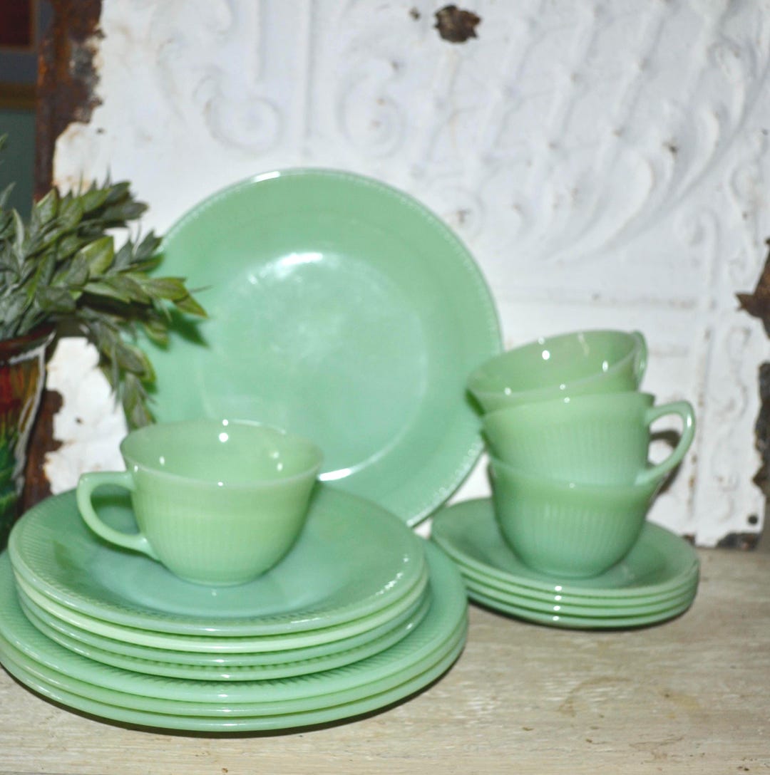 Fire King Jadeite Jane Ray Dinnerware Set of 16 Starter Set Mint Green ...