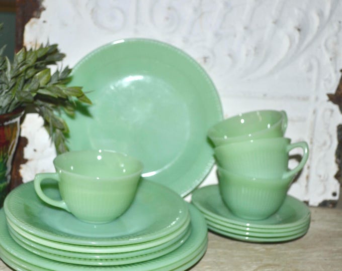 Fire King Jadeite Jane Ray Dinnerware Set of 16 Starter Set Mint Green ...