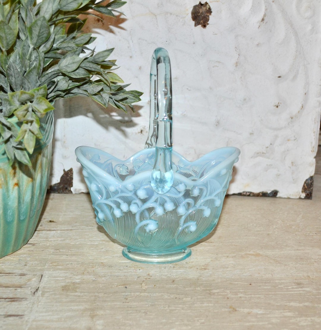 Fenton Lily of the Valley Basket Blue Opalescent Glass Basket - Etsy