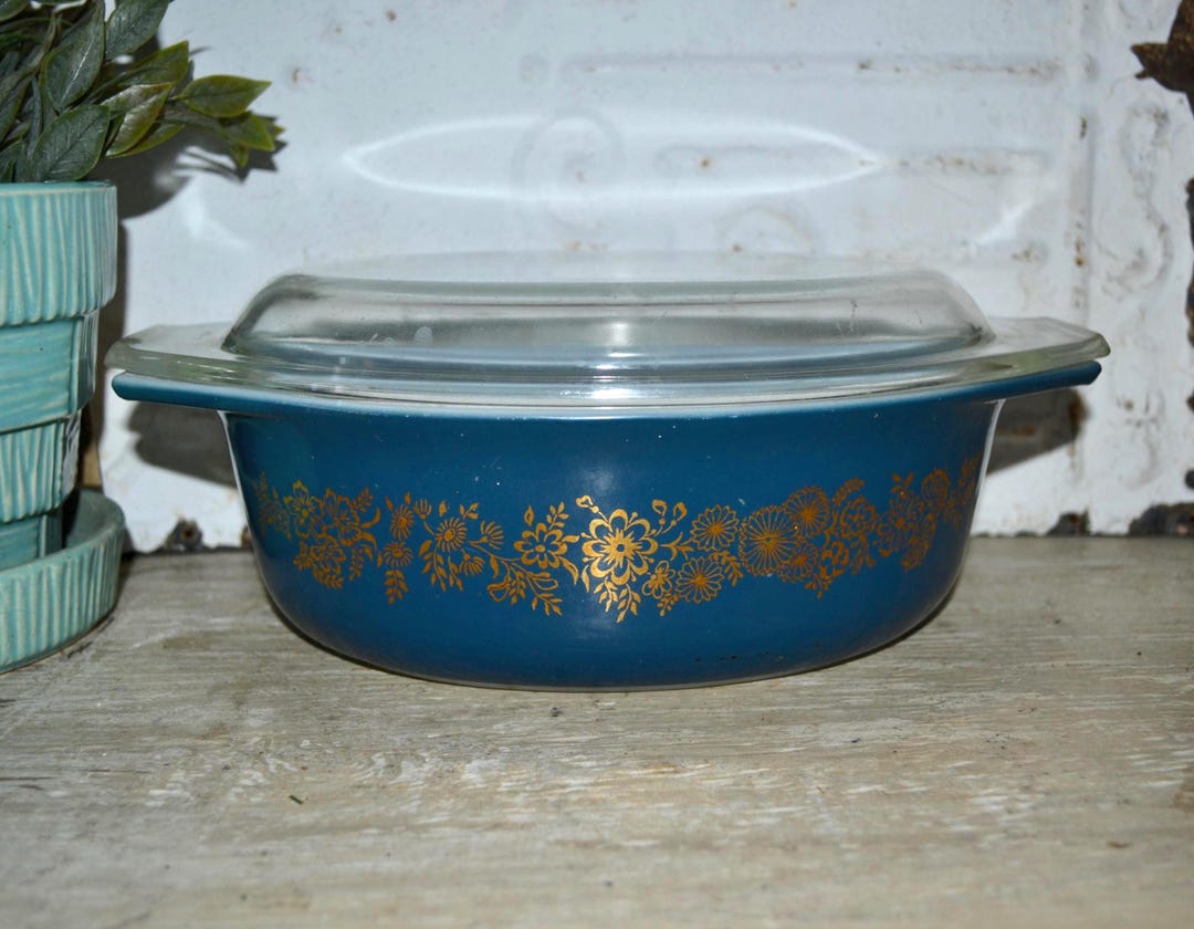 Pyrex Golden Bouquet Casserole Blue 1965 Promotional - Etsy