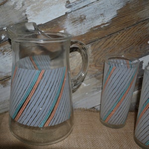 Stripe Pitcher and Glass Set of 5 Turquoise Pink Stripe Mid - Etsy