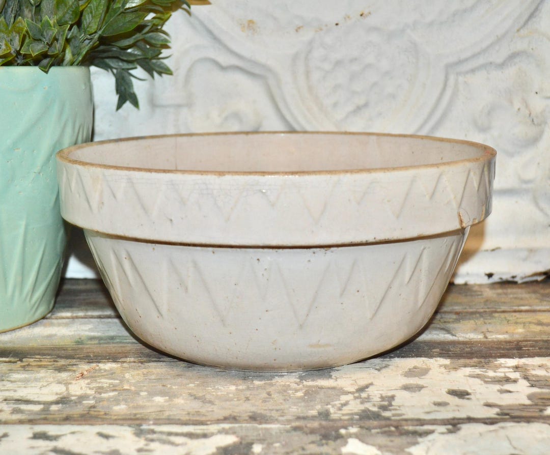 Ruckel's 1870 Sawtooth Crock Bowl White Hall Stoneware Rustic Farmhouse ...