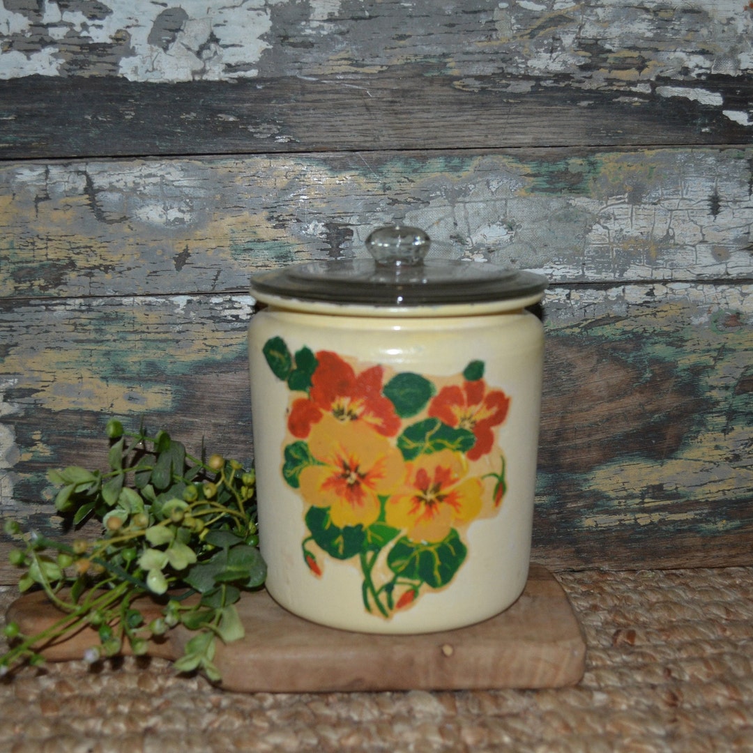 Vintage Glass Flower Canister Glass Storage Container - Etsy