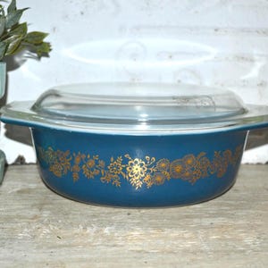 Pyrex Golden Bouquet Casserole Blue 1965 Promotional - Etsy