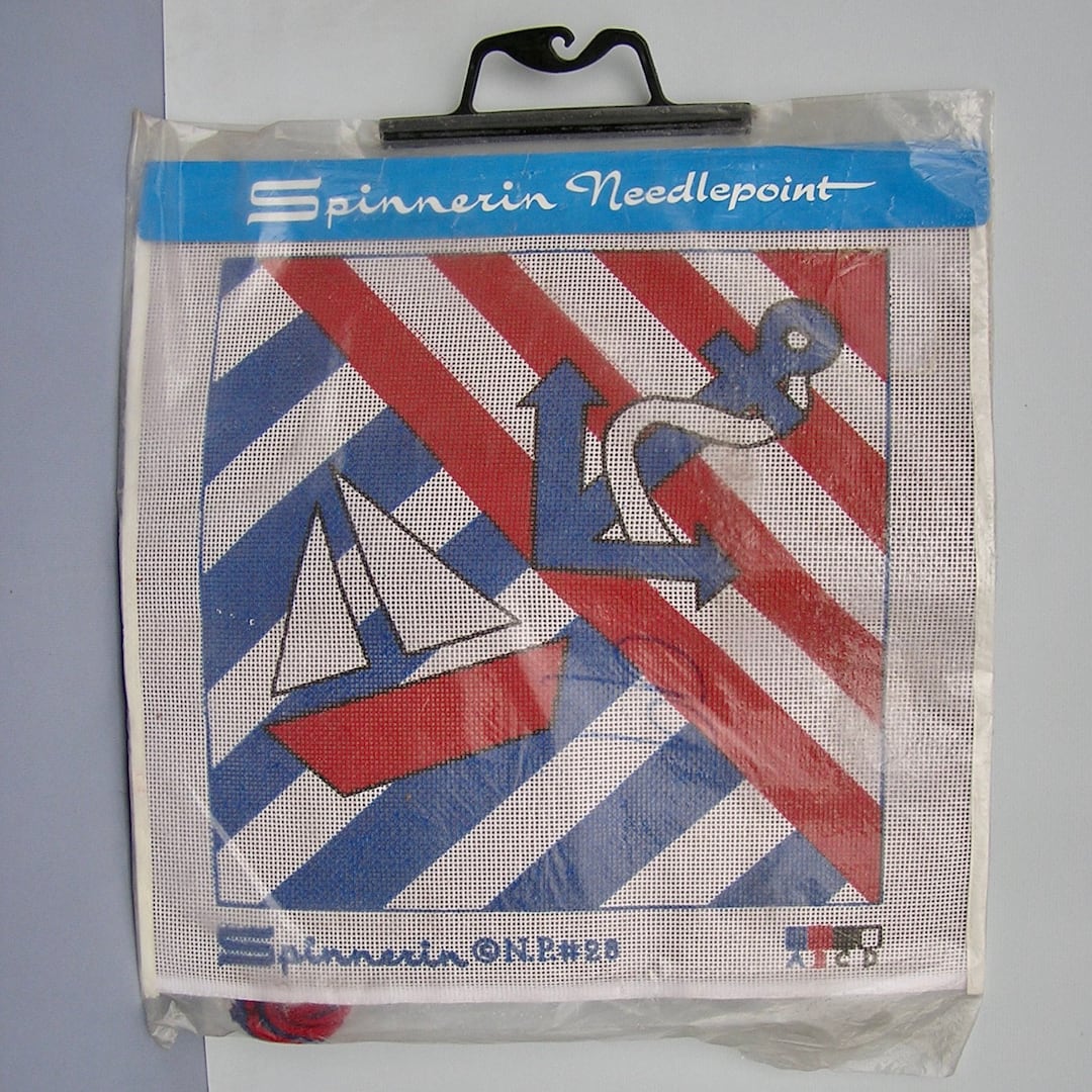 Red White and Blue Nautical Needlepoint Kit, Vintage 1970s Spinnerin ...