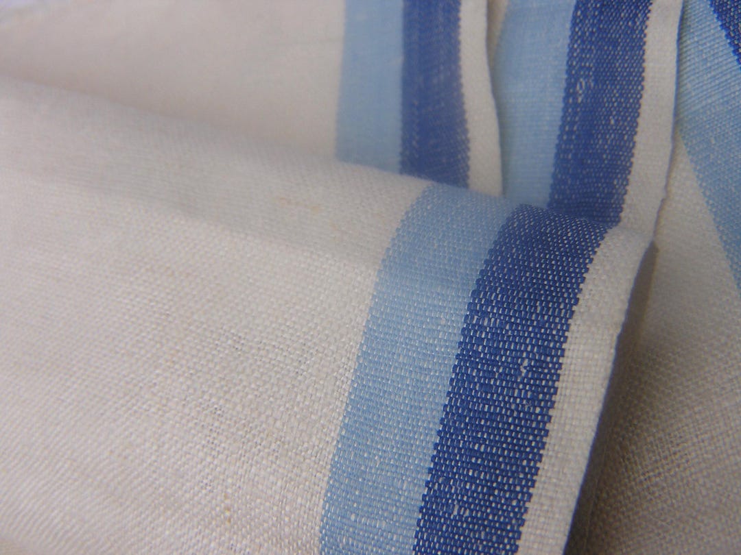 Vintage Blue Banded Linen Toweling Fabric - Etsy