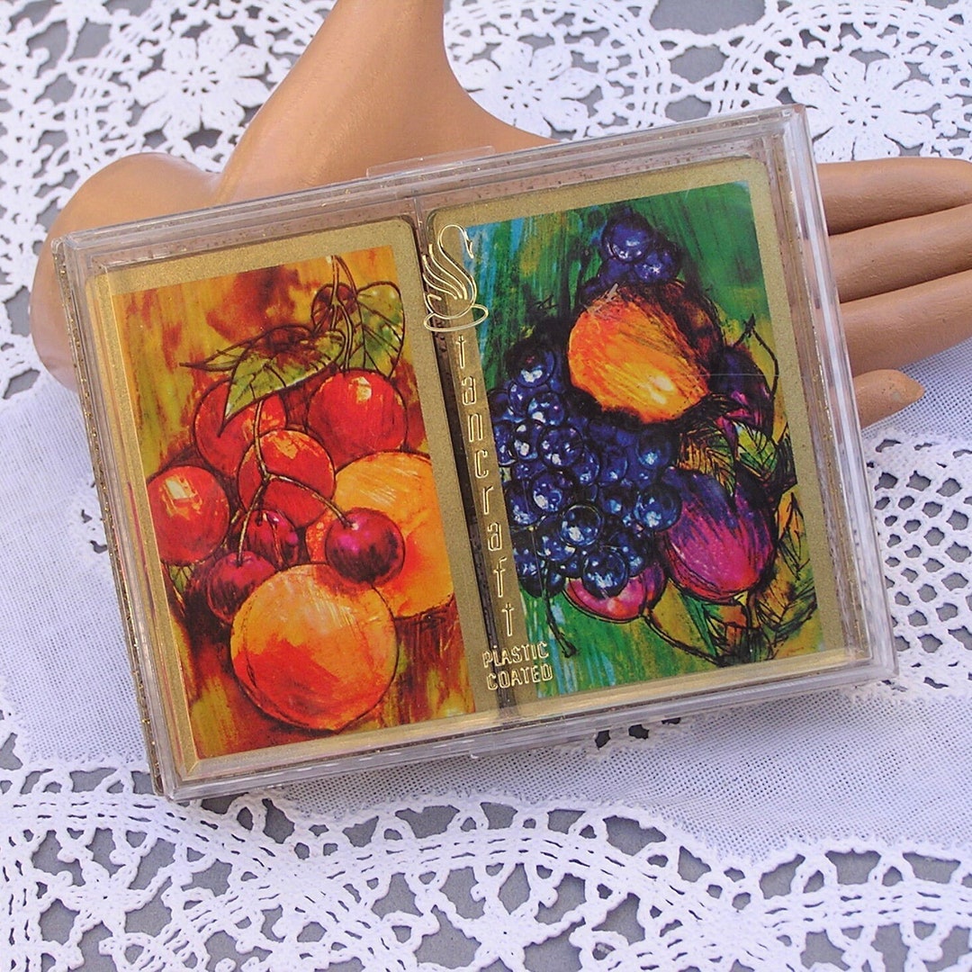 Vintage Fruit Playing Cards in Plastic Gold Glitter Case . 1960s ...