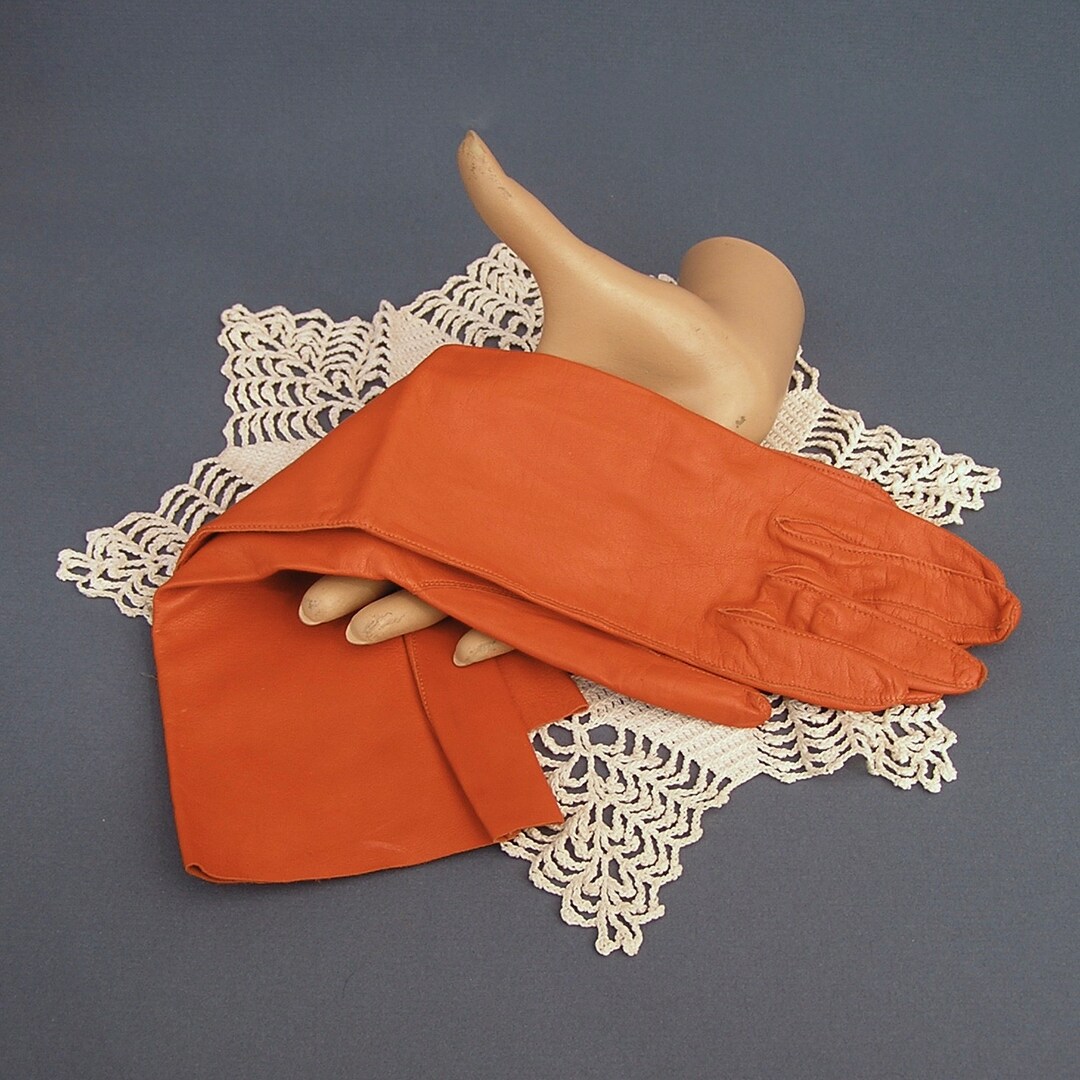 Vintage Orange Leather Gloves . Caresskin by Superb - Etsy