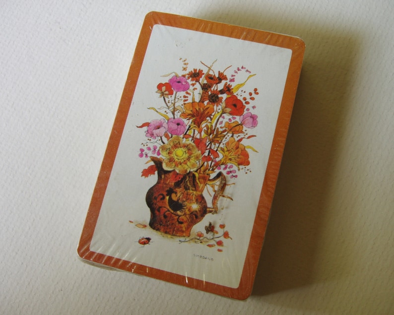 70s Deck of Cards . Flower Bouquet Ladybug Pitcher Bird . - Etsy