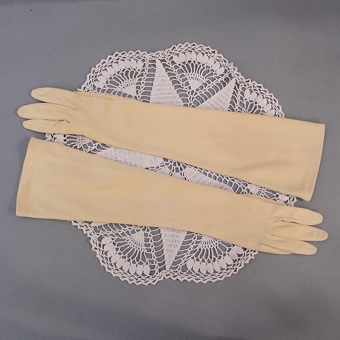 Long Cream Beige Gloves Crescendoe Caresse Leather Tailored All Nylon ...