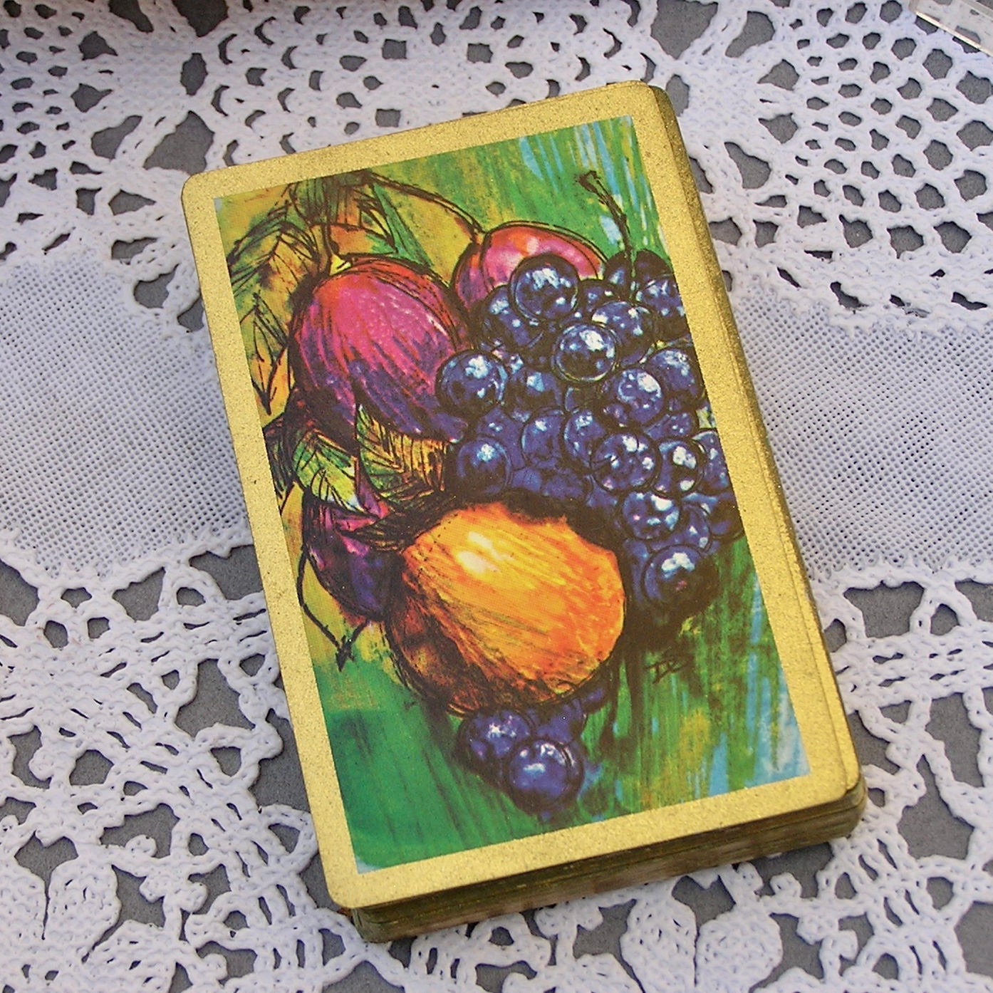 Vintage Fruit Playing Cards in Plastic Gold Glitter Case . 1960s ...