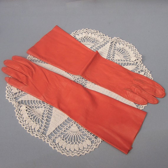 Vintage Orange Leather Gloves . Caresskin by Superb - Gem